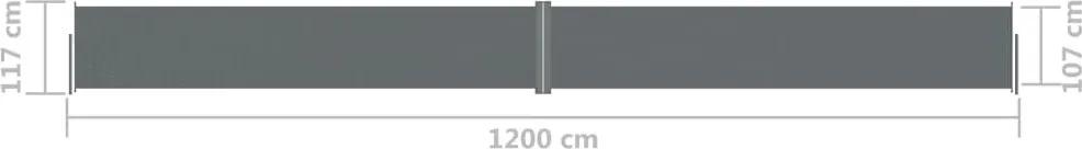 vidaXL Zatahovací boční markýza 117 x 1 200 cm [318056] Barva: antracitová