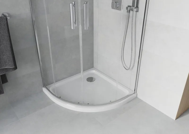 Mexen Rio sprchový kout půlkruhový 80 x 80 cm, transparentní, chrom + vanička Flat, bílá - 863-080-080-01-00-4110