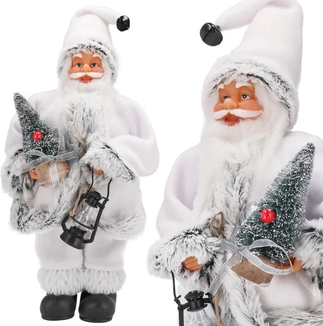 Vánoční dekorace Santa Claus s lucernou bílá / šedá 30 cm