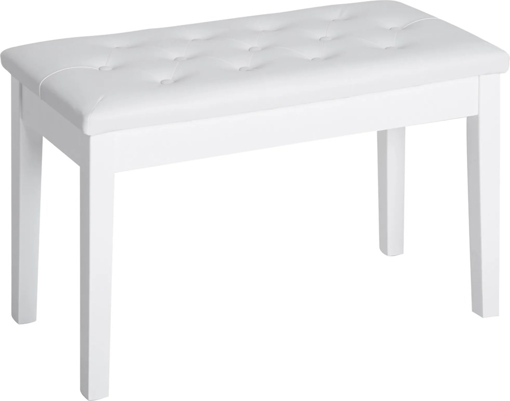 HOMCOM klavírní stolička ve venkovském stylu Klavírní lavice s úložným prostorem z kaučukového dřeva a imitace kůže, bílá, 76 x 36 x 50 cm pro milovn…