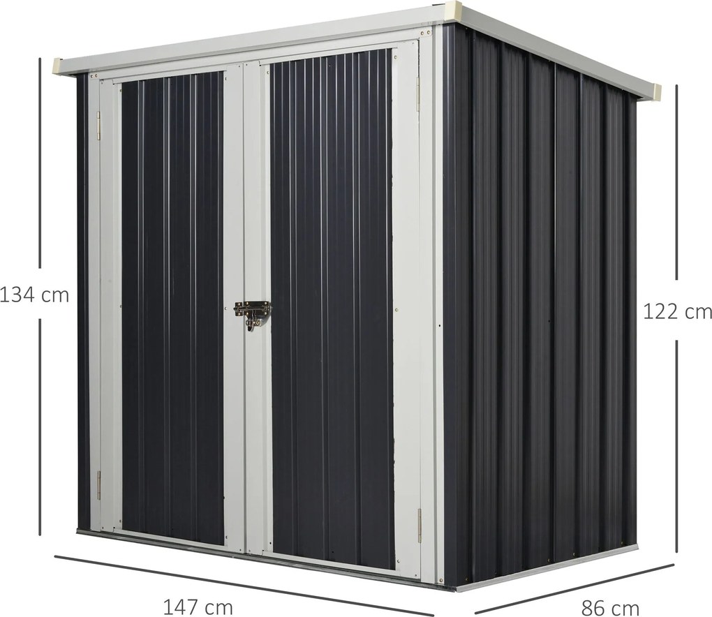 Outsunny Zahradní Kůlna 1,26 m² 147x86x134 cm Kovová Zahradní Kůlna se 2 Dveřmi a Zámkem pro Úložiště Nářadí na Terase Černá