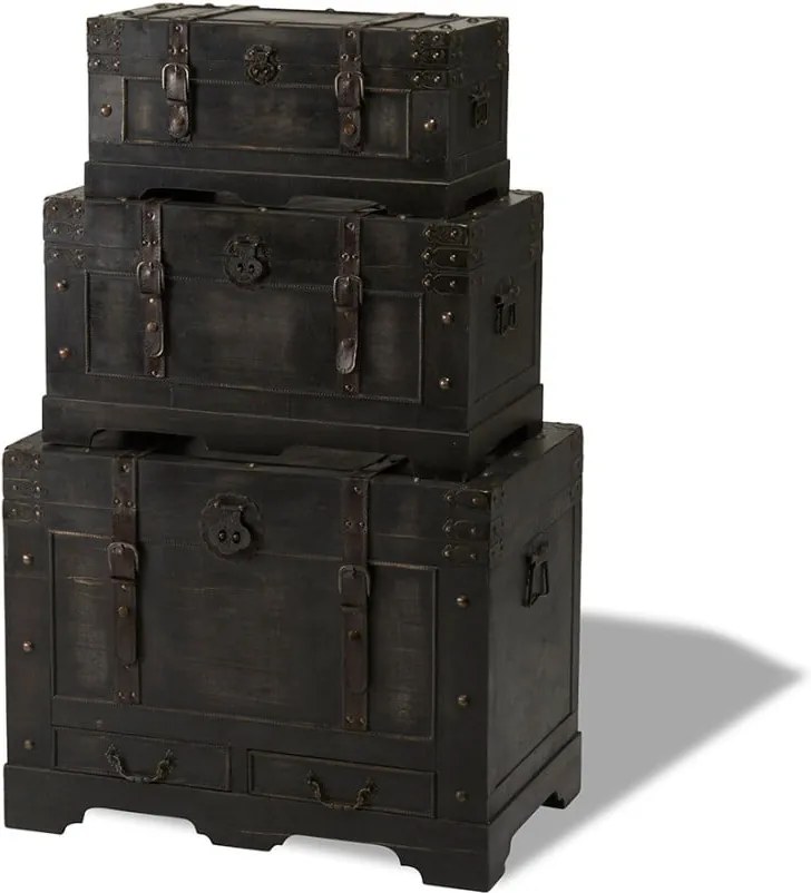 Sada 3 dřevěných dekorativních truhlic Furnhouse Trunks Straight