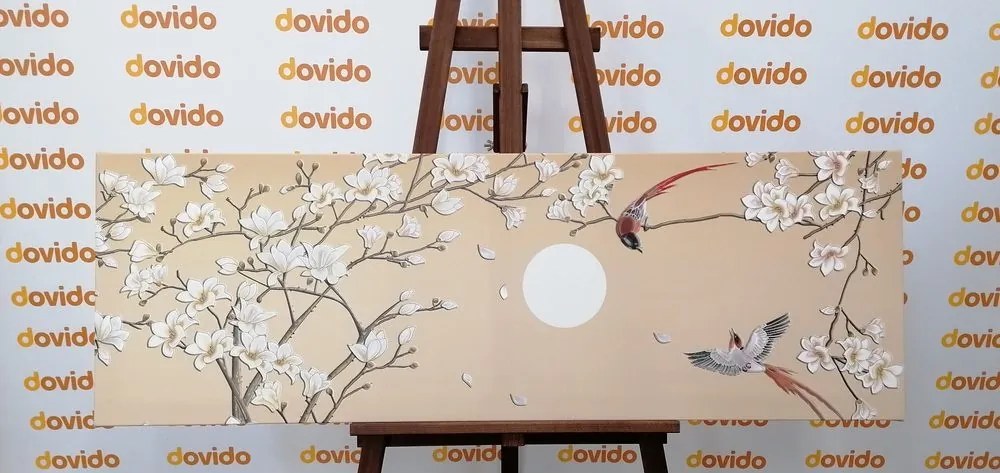 Obraz ptáčky na větve stromu - 150x50 cm