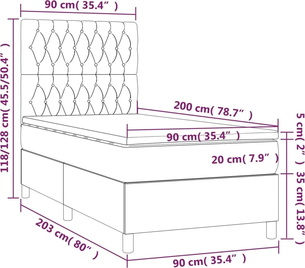 vidaXL Box spring postel s matrací 90x200 cm textil [3142546] Barva: krémová