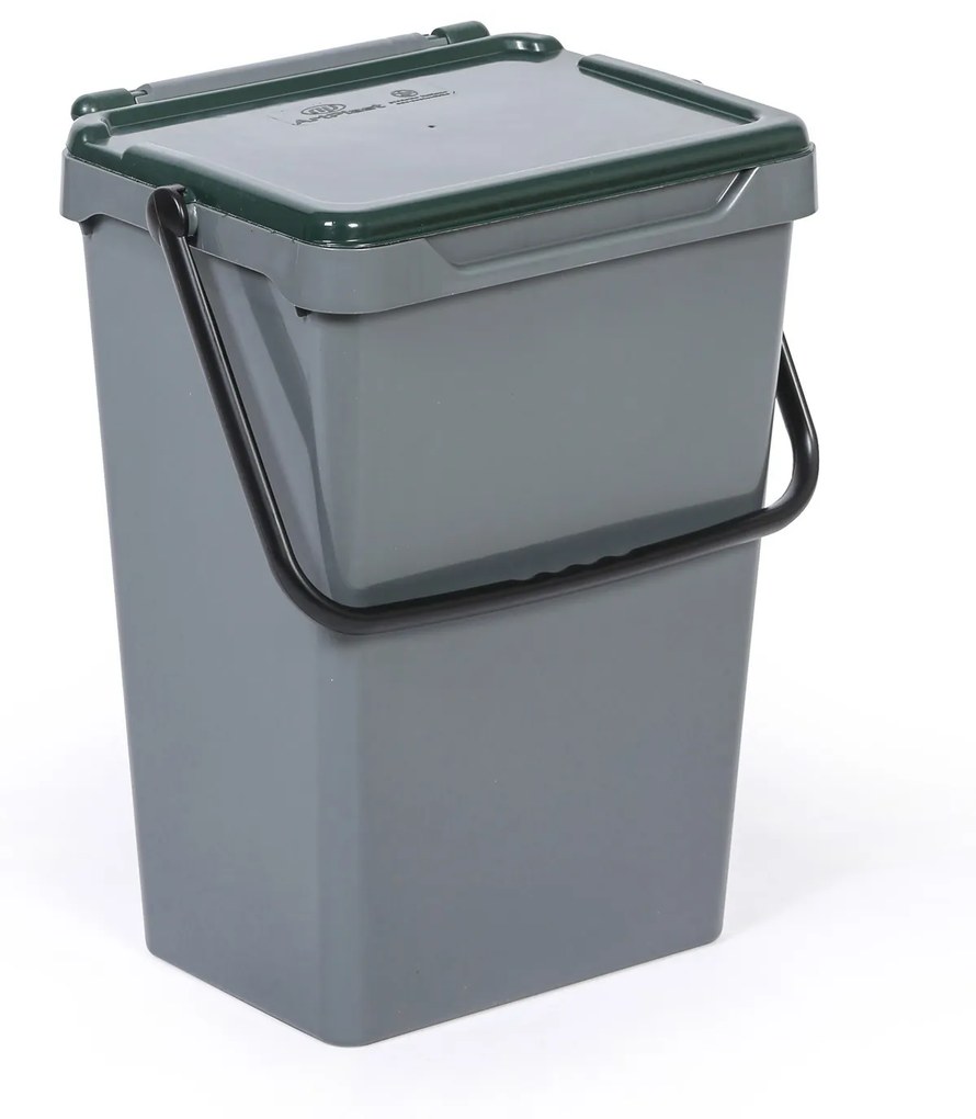 Plastový odpadkový koš pro třídění odpadu, šedá + tmavě zelená, 35 l