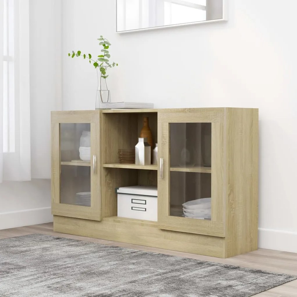 vidaXL Prosklená skříň 120 x 30,5 x 70 cm dřevotříska [815628] Barva: dub sonoma