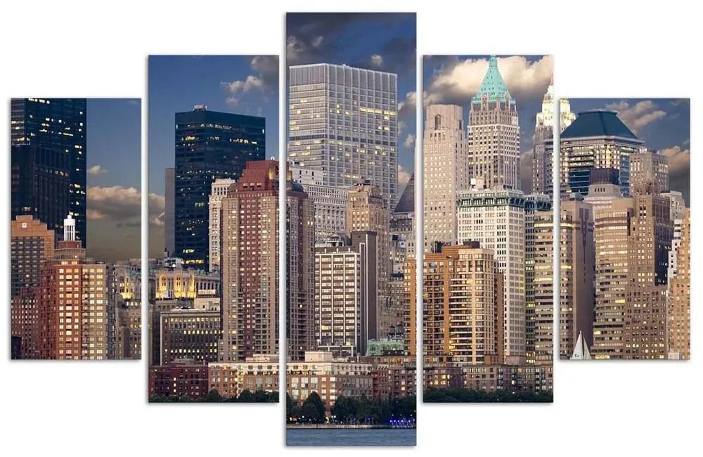 Obraz na plátně pětidílný Panorama města New York - 200x100 cm