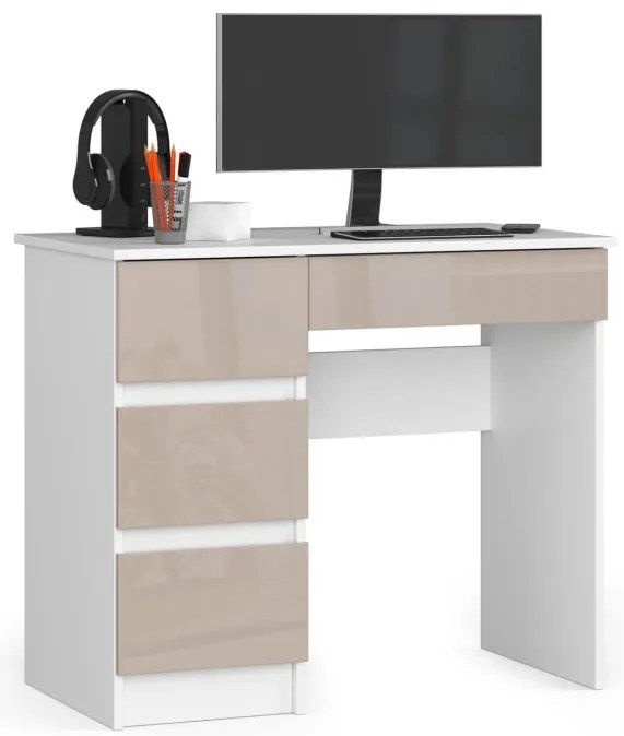 Kancelářský stůl A-7 90 cm levostranný bílý / cappuccino lesk