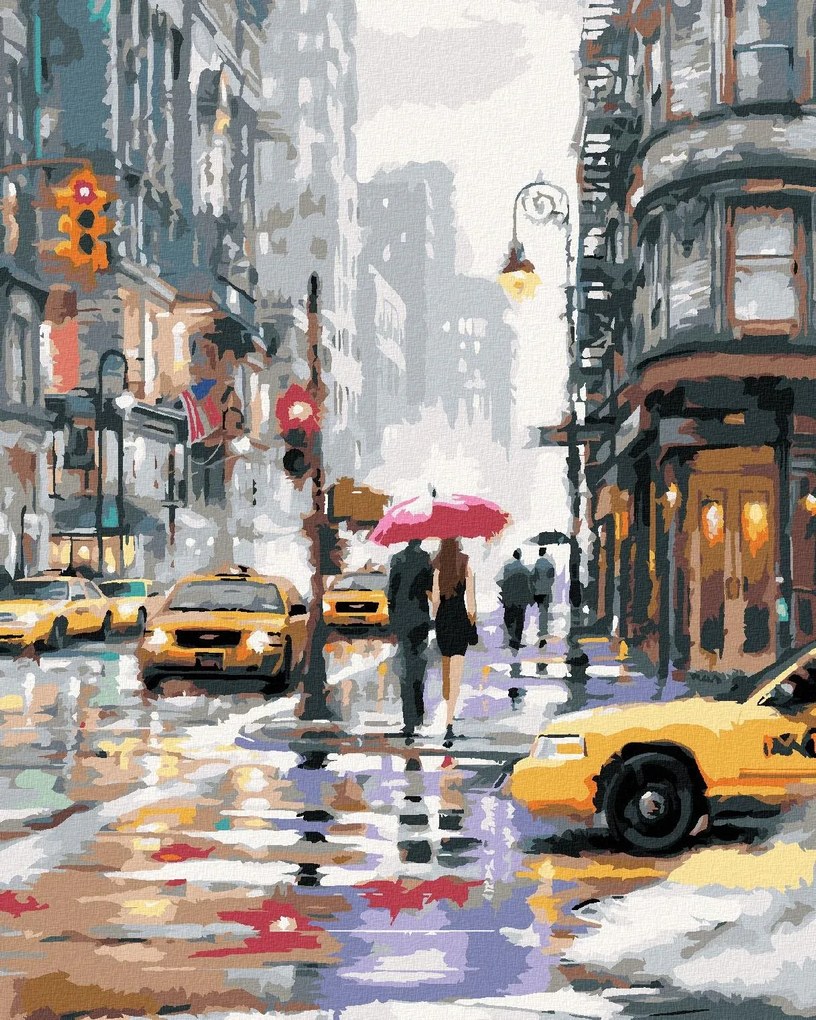 zuty malování podle čísel - žluté taxíky v new yorku (richard macneil), 40x50 cm, vypnuté plátno na rám