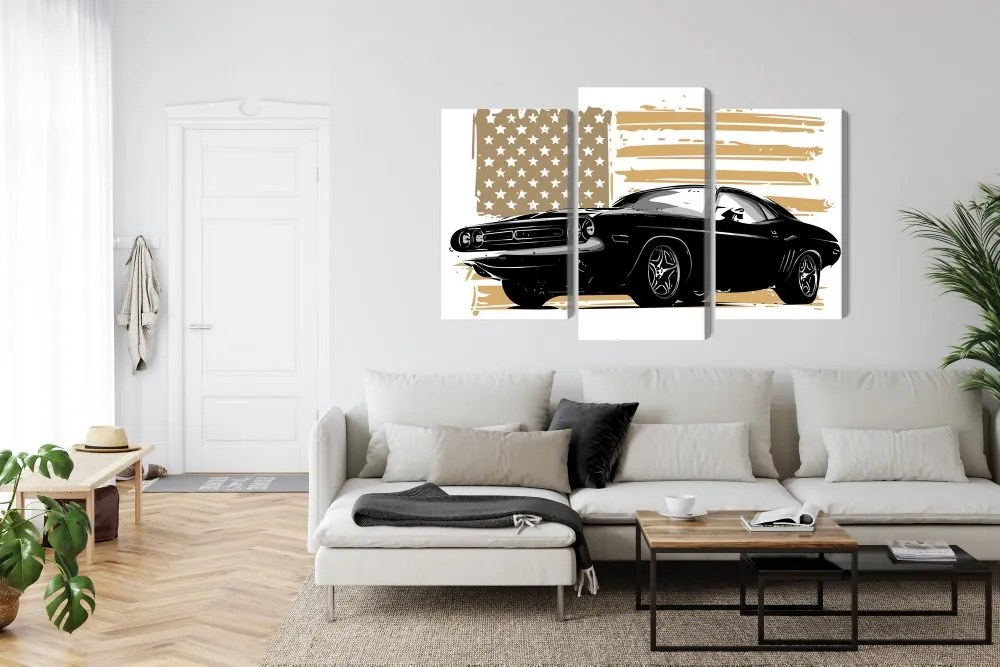 Vícedílný obraz Americké Svalové Auto S Pozadím Vlajky Usa Nedostatek Nedostatek Plátno Canvas 60x40