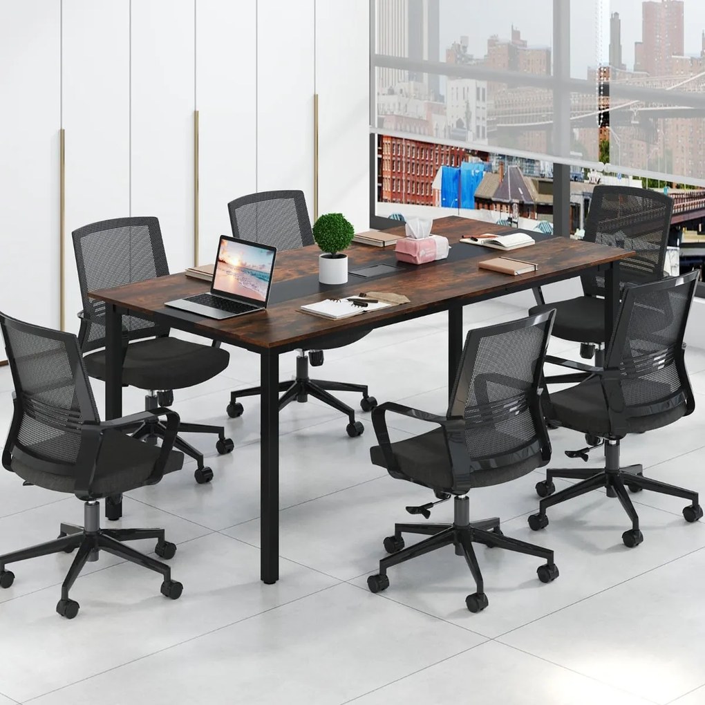 Costway Konferenční stůl pro 8-10 osob obdélníkový – 180 × 90 cm, hnědý