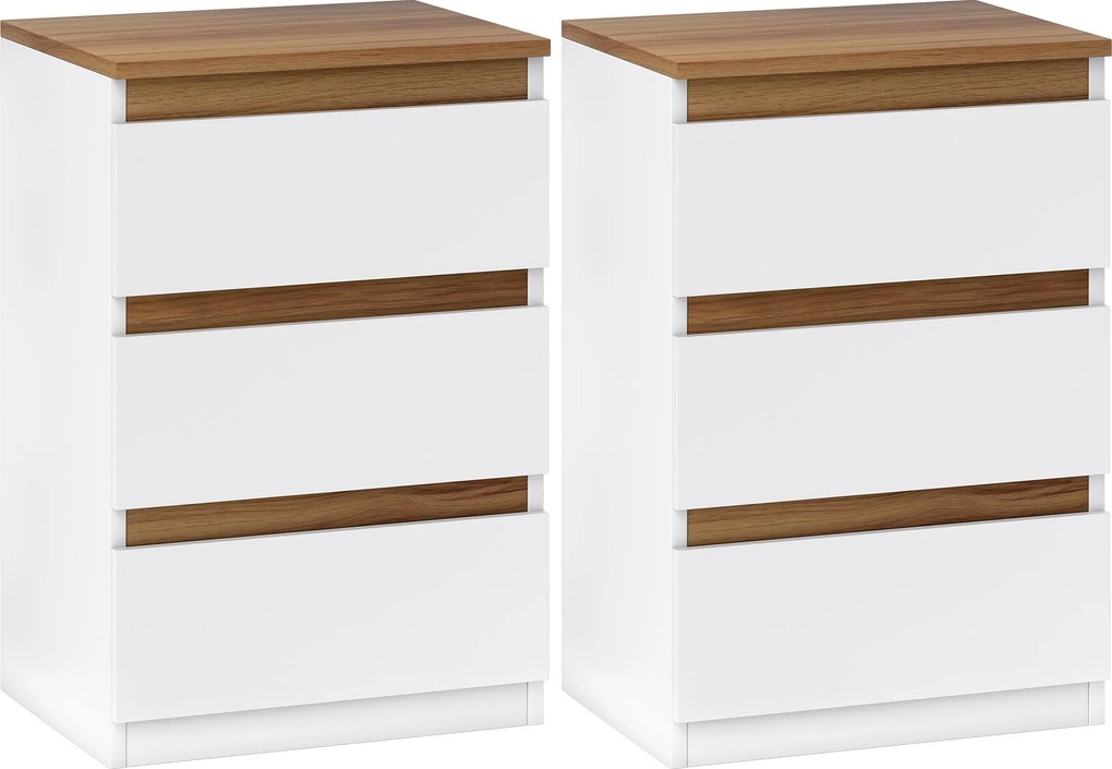 HOMCOM Set 2 Nočních Stolků Úzký Moderní Styl se 3 Zásuvkami 40x30x59,5 cm Bílý | Aosom