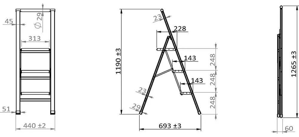 Bílé skládací schůdky Wenko Ladder Alu, výška 127 cm