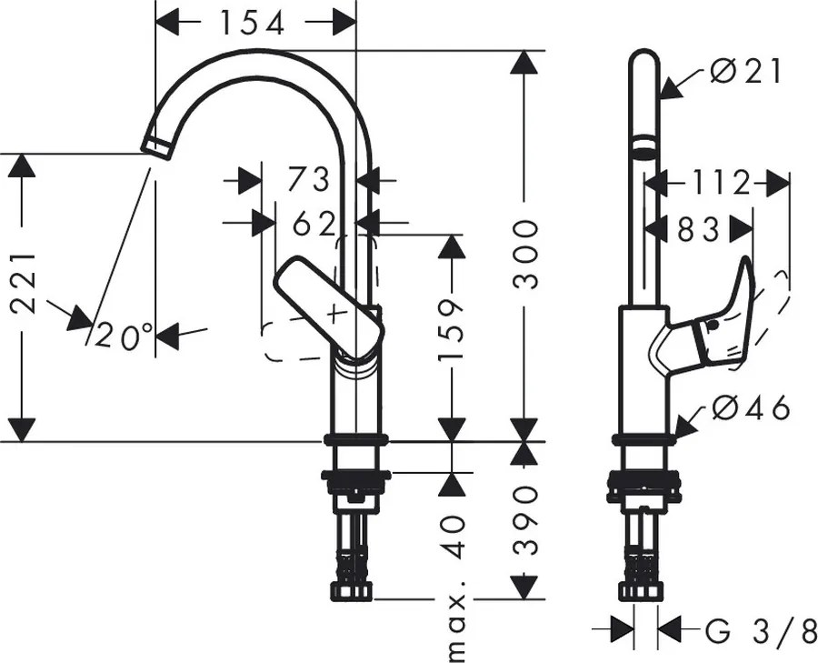 Hansgrohe Logis, páková umyvadlová baterie 210, s otočným výtokem, chromová, 71131000