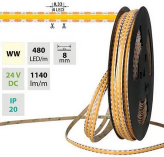 LED pásek McLED 24V COB teplá bílá 480LED/m 12W/m CRI90 8mm ML-126.121.90.2