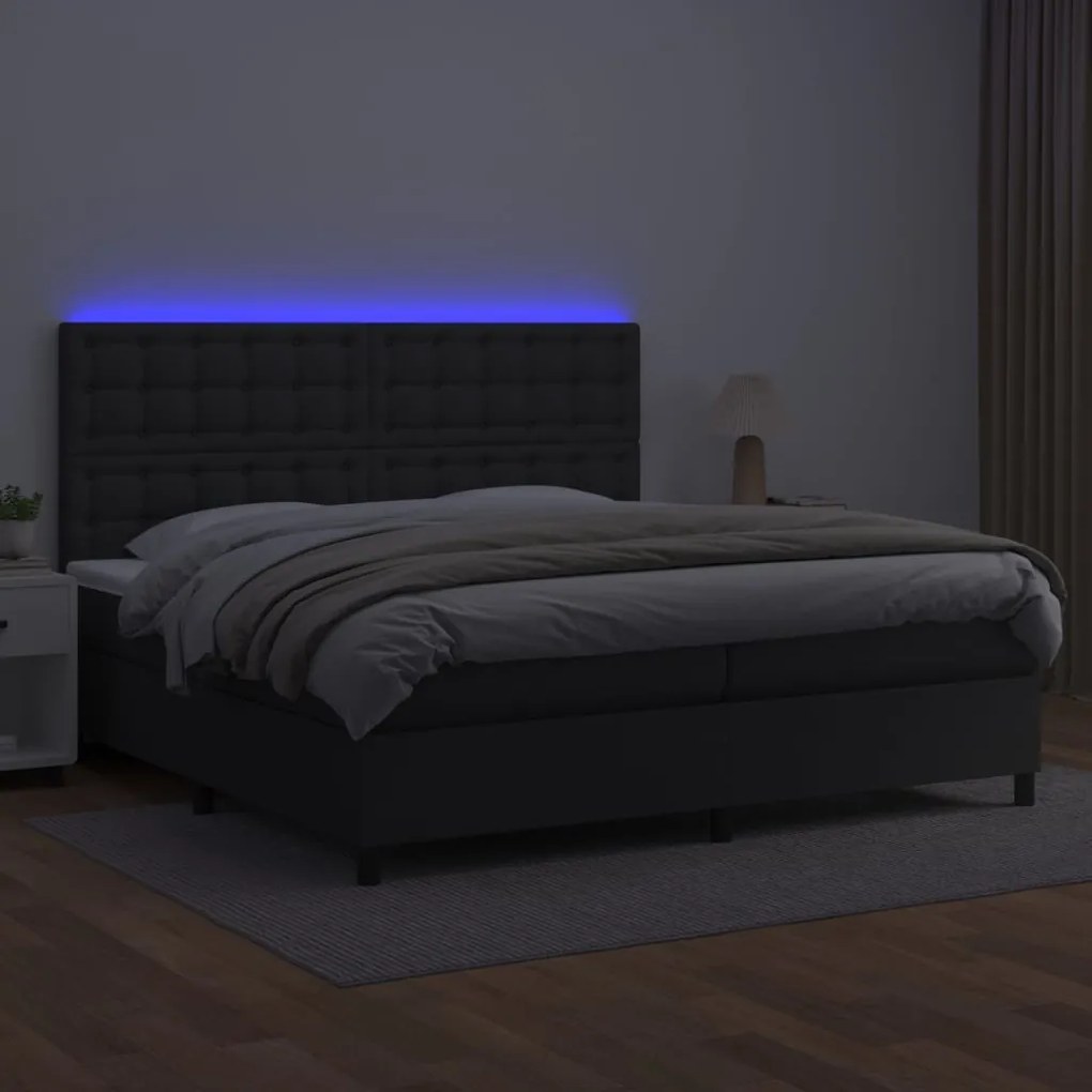 Box spring postel s matrací a LED černá 200x200 cm umělá kůže,  3135963