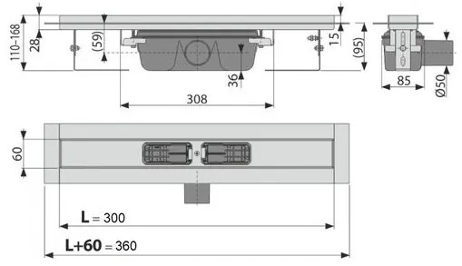 Alcadrain Professional Žlab odtokový 30 cm s okrajem pro perforovaný rošt APZ6-300