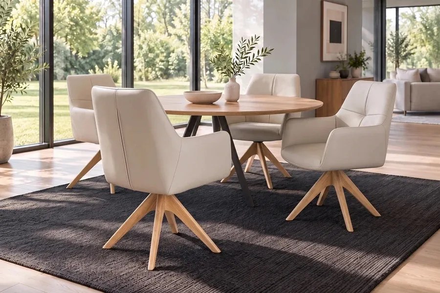 Designová otočná židle Devassy béžová kůže / dub