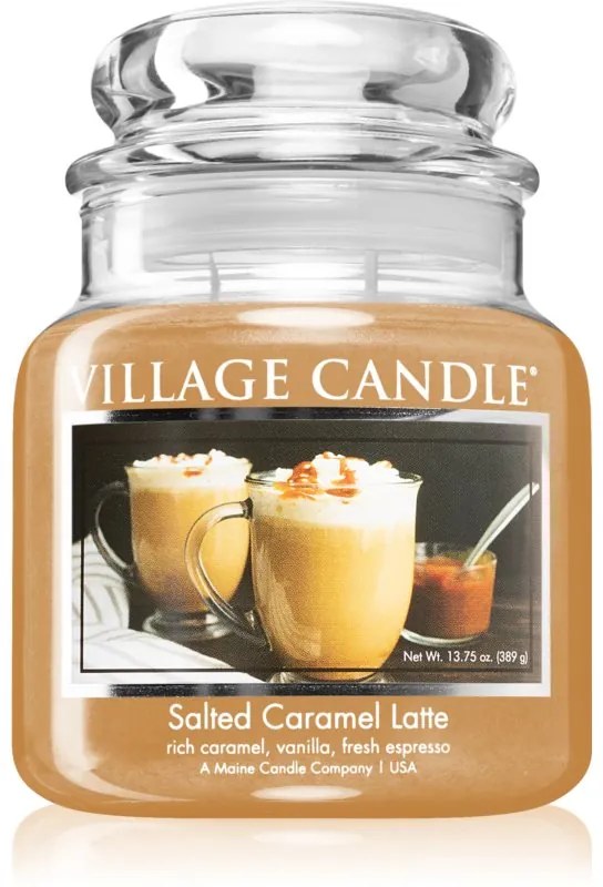 Village Candle Salted Caramel Latte vonná svíčka (Glass Lid) 389 g
