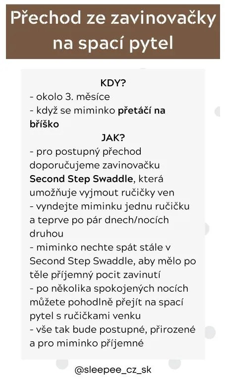 Zavinovačka Sleepee First Step Swaddle s čepičkou zdarma světle šedá