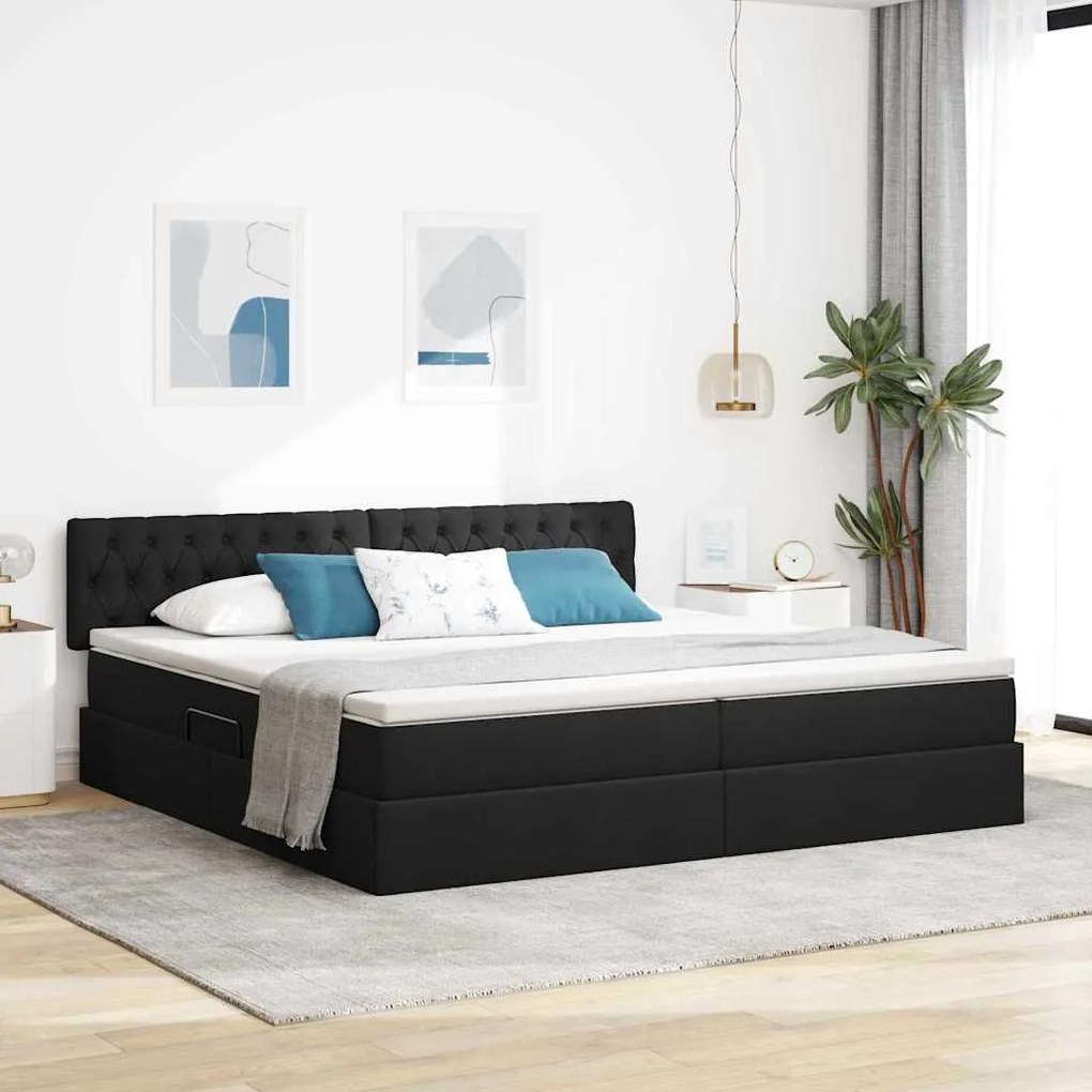 Postel s úložným prostorem a matrací Černá 200 x 200 cm Samet 3370595
