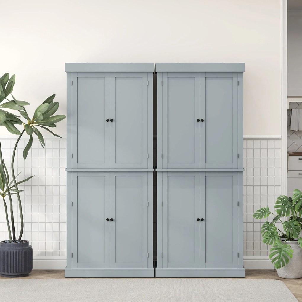 HOMCOM Kuchyňský Skříňový Buffet Skladovací Skříň Moderní Styl s Nastavitelnými Policemi pro Jídelnu a Obývací Pokoj, 76 x 40,5 x 184 cm, Šedá