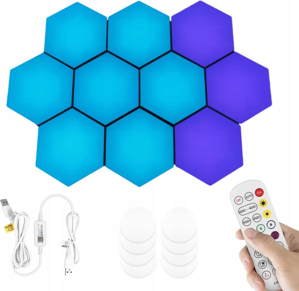 10 El Led Osvětlovací Panely Diy Nástěnná Lampa Hexagon Medová Plástev Rgb