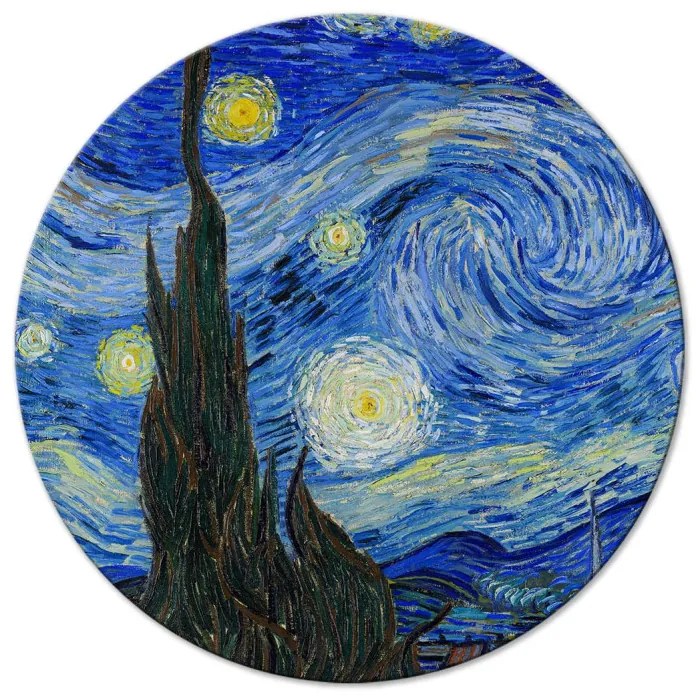 Kulatý obraz Hvězdná noc, Vincent Van Gogh - tmavá obloha nad městem