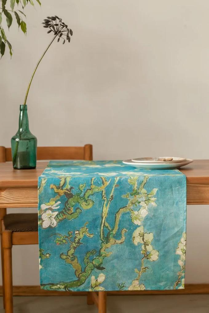 Lenbutik Lněný běhoun na stůl Vincent Van Gogh Mandlový květ / Almond Blossom Rozměry ubrusů: 220x50 cm