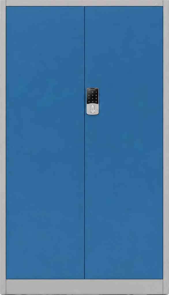 Kovová kancelářská skříň se zámkem na kód šedomodrá, 900x1850x400 mm: DANIEL