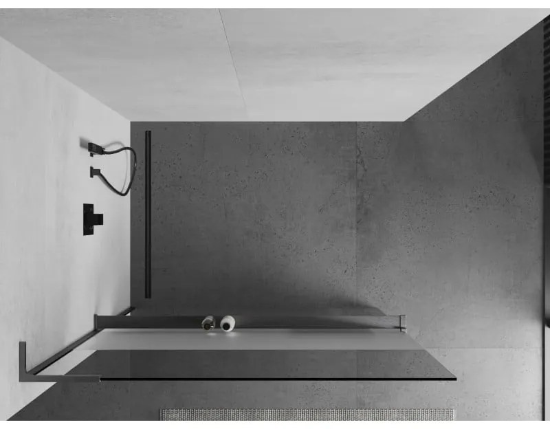 Mexen Kioto+ L, sprchová zástěna Walk-In s poličkou a věšákem 100 x 200 cm, 8mm čiré sklo-námraza, grafitový profil, 800-100-123-66-35