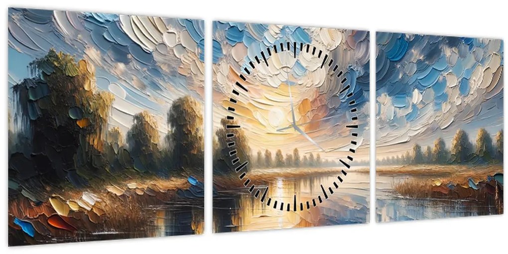 Obraz - Malba slunce nad vodou (s hodinami) (90x30 cm)