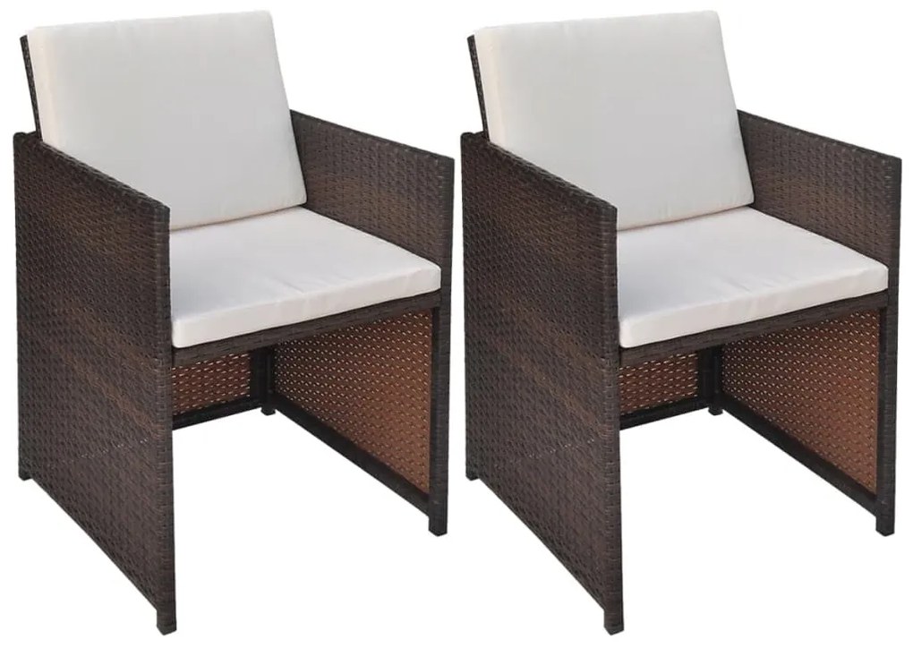 42560 vidaXL Zahradní židle 2 ks s poduškami a polštáři polyratan hnědé