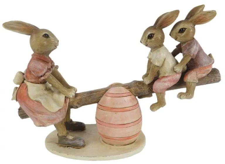 Velikonoční dekorace králíků na houpačce – 20x7x13 cm