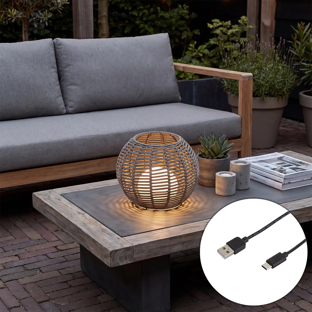 Venkovní stolní lampa tmavě šedá 30 cm vč. LED dobíjecí s USB-C IP44 - Oli
