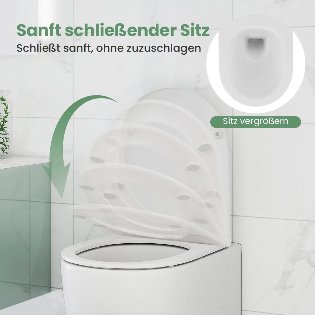 Costway Závěsné WC Keramické závěsné WC bílé s WC sedátkem dual splachovací