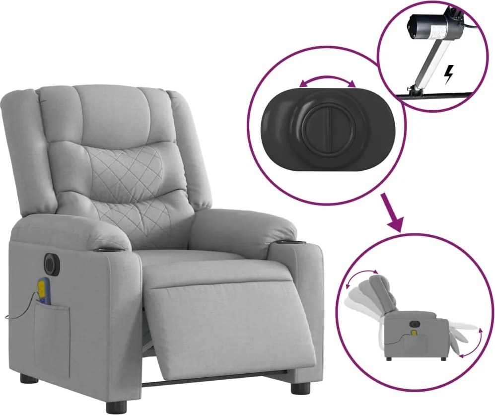 Elektrické masážní polohovací křeslo světle šedé textil 3206570