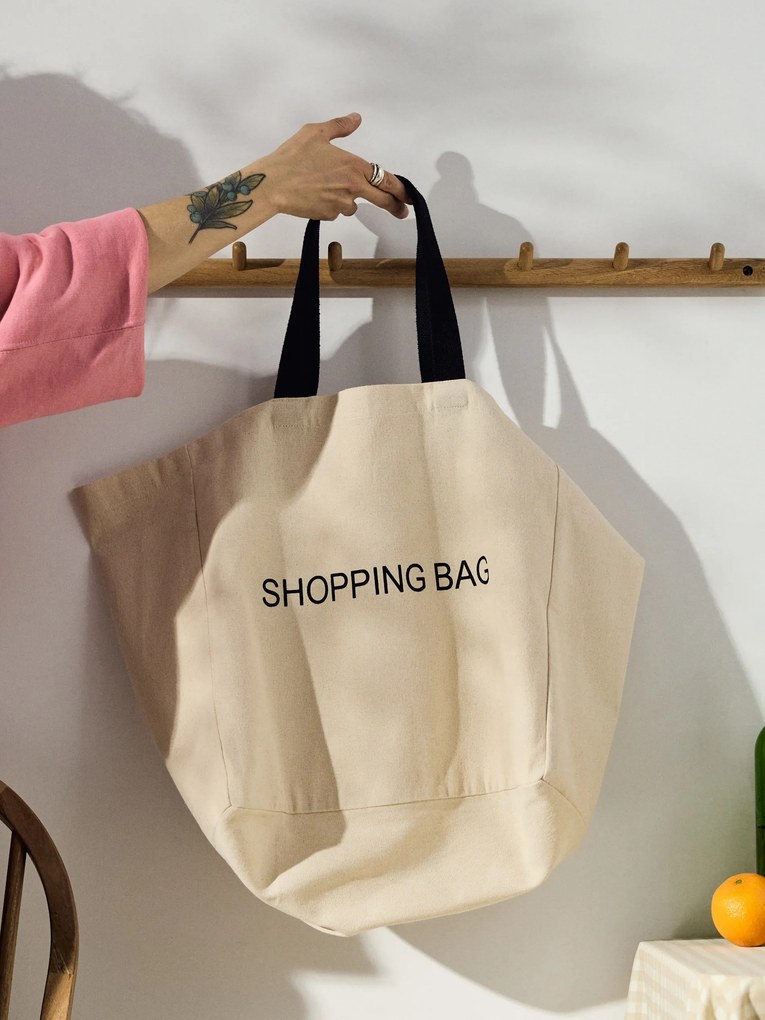 Sinsay - Bavlněná shopper taška s nápisem - krémová