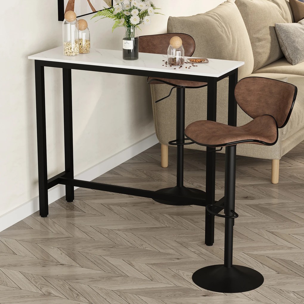 HOMCOM Barový stůl s mramorovým vzhledem, kuchyňský stůl s nastavitelnými nohami do obývacího pokoje, jídelny, ocel 120 x 40 x 100 cm Bílá+Černá