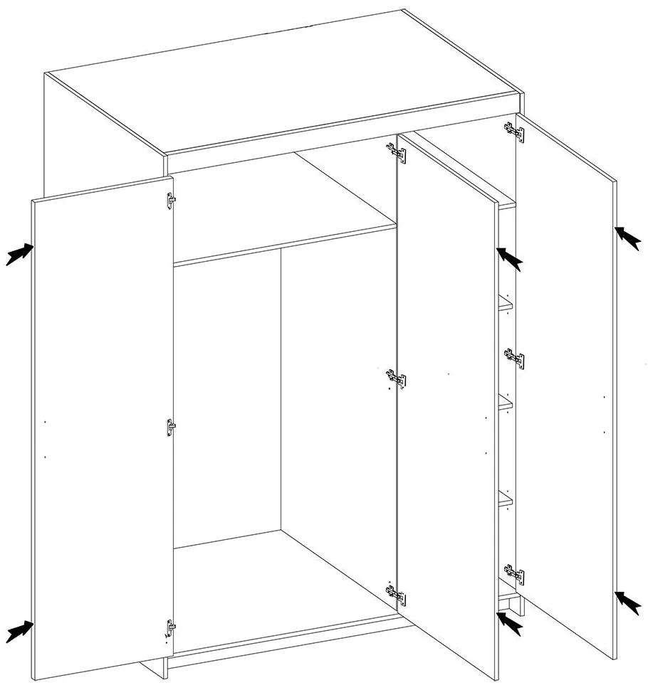 Šatní skříň ELENA 3D + zrcadlo + nástavec | 133 cm | bílá