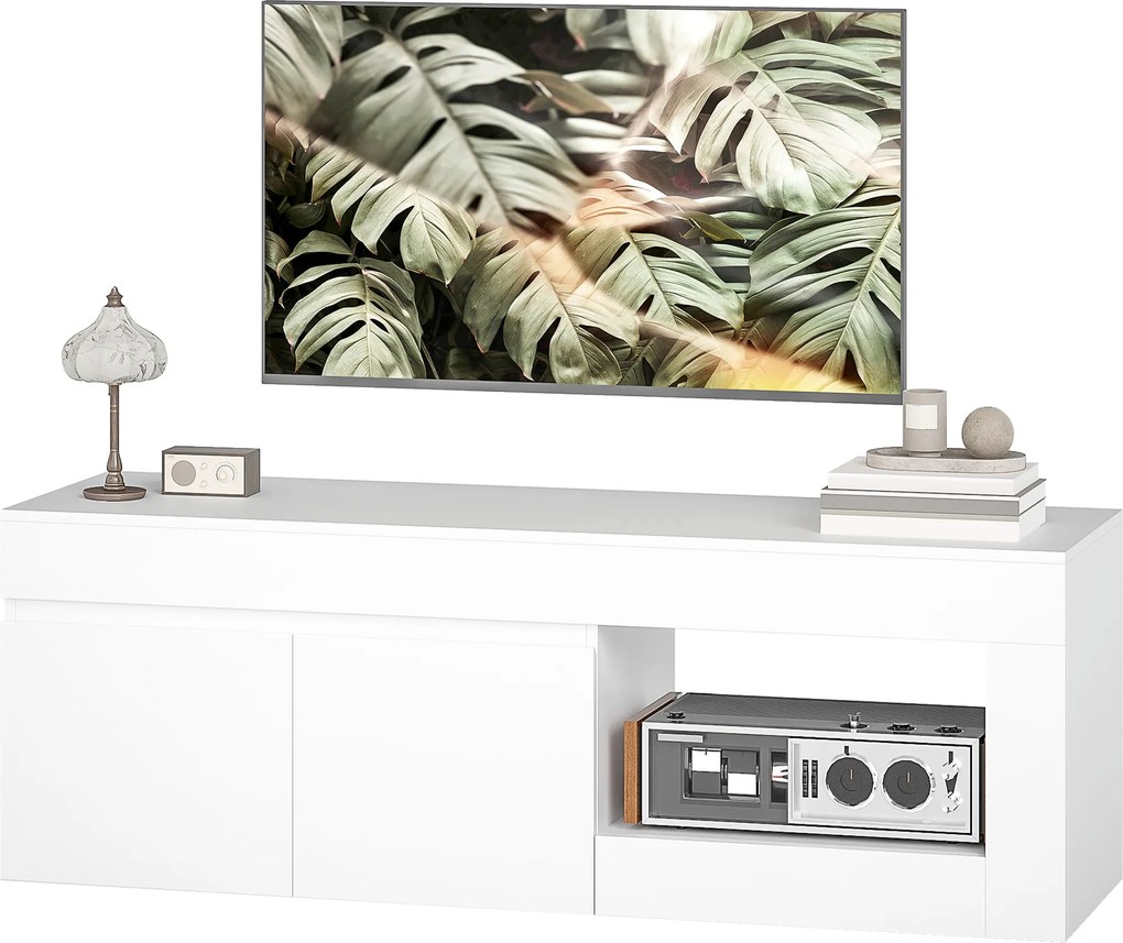 HOMCOM moderní TV nábytek do obývacího pokoje s 2 dveřmi, otevřeným oddílem, pro televizory až do 152,4 cm, 140x40x48 cm, bílý
