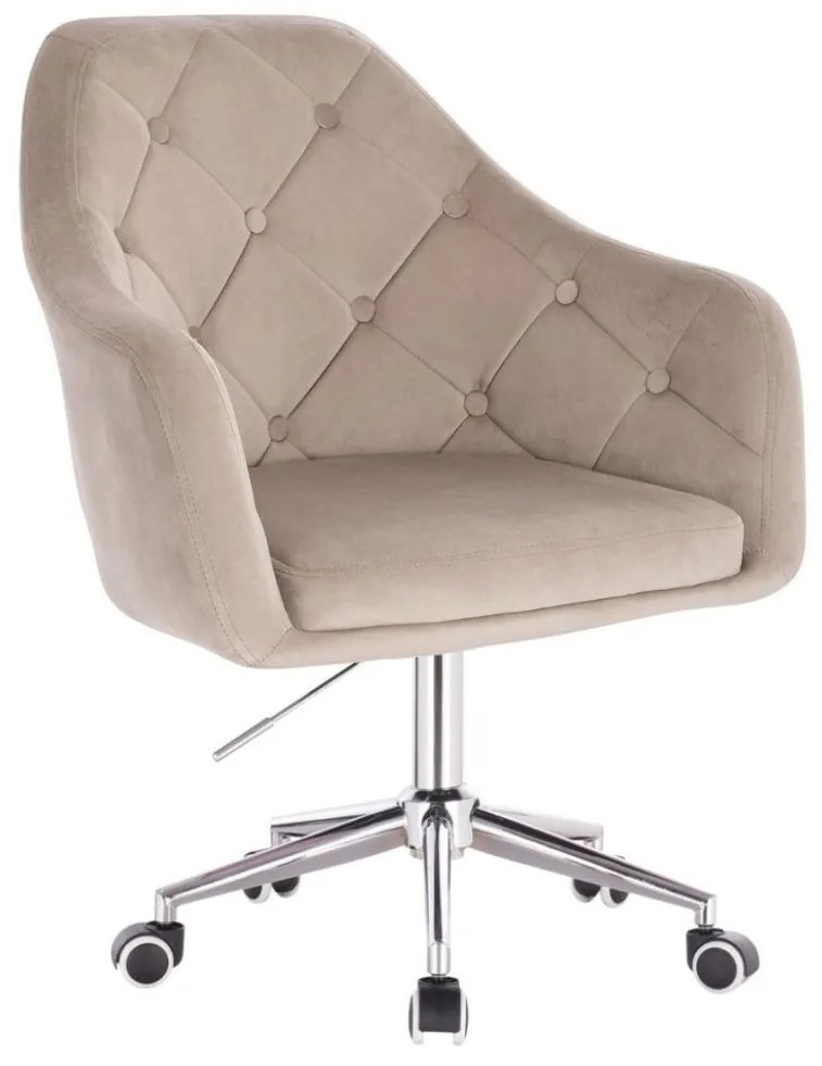 LuxuryForm DESIGN Otočné křeslo ANDORA VELUR na stříbrné podstavě s kolečky - latte