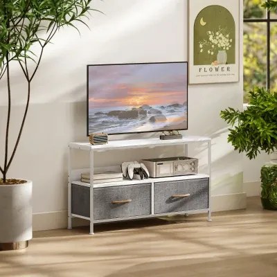 HOMCOM TV nábytek s policí a 2 skládacími látkovými zásuvkami pro televizory do 119,4 cm délky 98 cm bílá a šedá