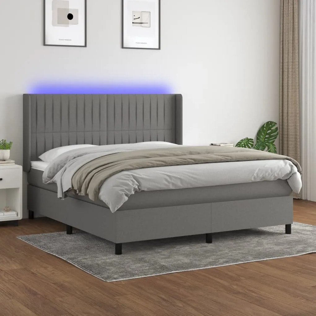 Box spring postel s matrací a LED tmavě šedá 160x200 cm textil 3138486