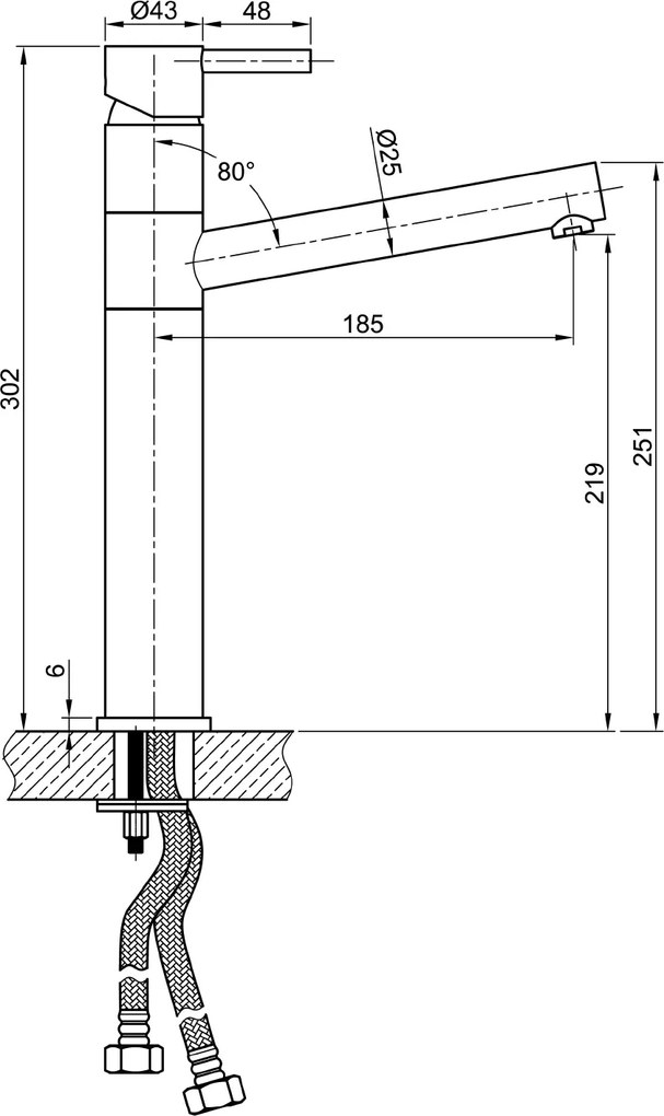 Sapho Sapho, MINIMAL dřezová baterie s rovnou hubicí, nerez, MI016