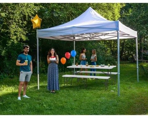 Campingový stůl bílý 180x70 skládací s madlem pro snadné přenášení AZ-K1002 WT