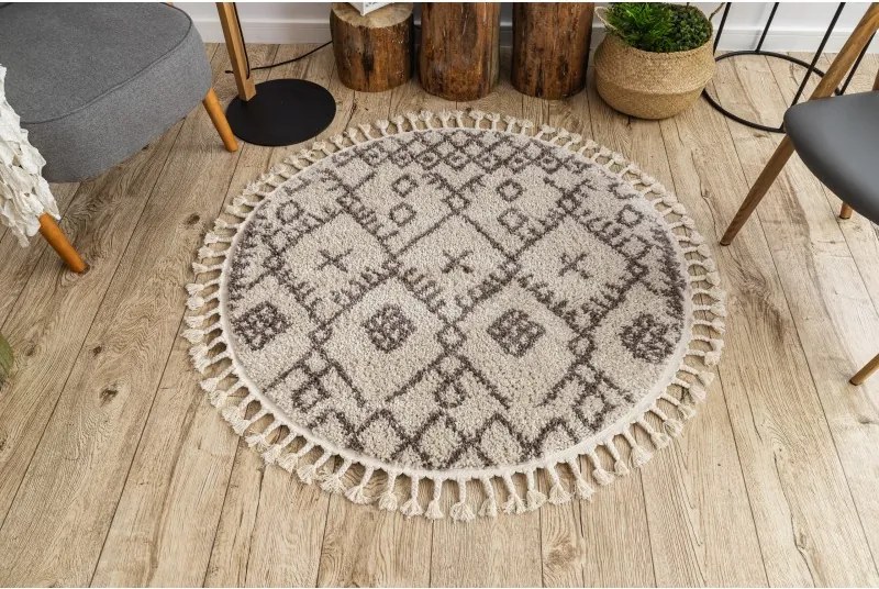 Dywany Łuszczów, Kusový koberec Berber Tanger B5940 cream and brown kruh, 120x120 (průměr) kruh, hnědá, obývací pokoj