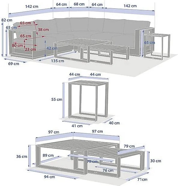 Hliníková rohová sestava pro 5 osob MADRID NEW (terracotta)