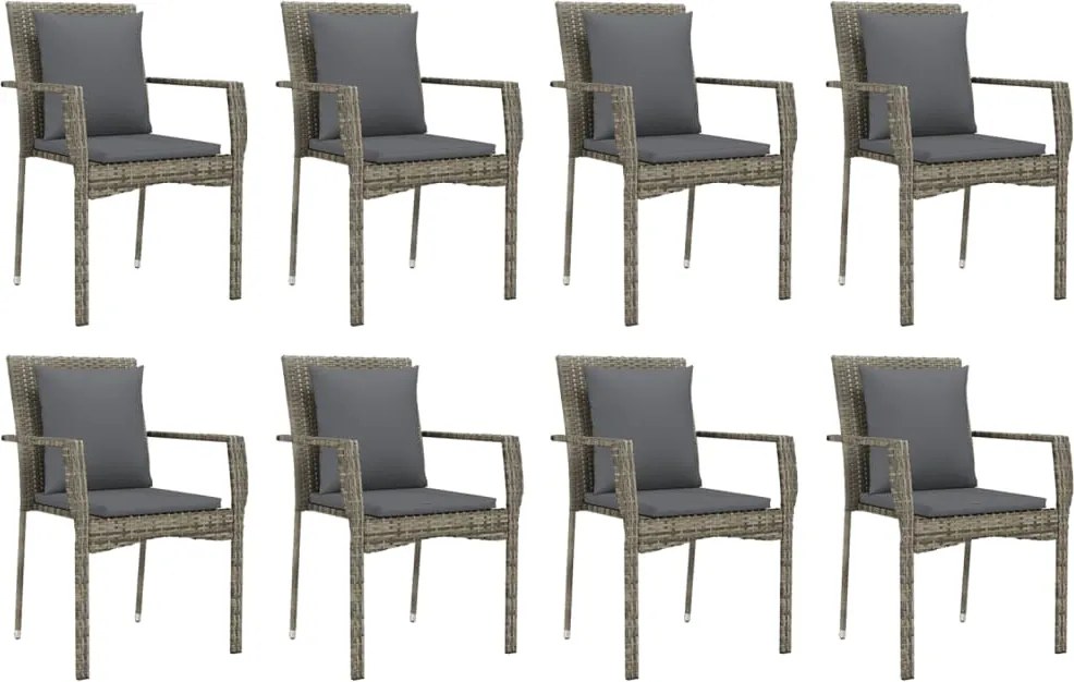 9dílný zahradní jídelní set s poduškami šedý polyratan 3157962