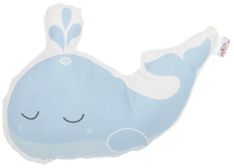 Modrý dětský polštářek s příměsí bavlny Mike & Co. NEW YORK Pillow Toy Whale, 35 x 24 cm